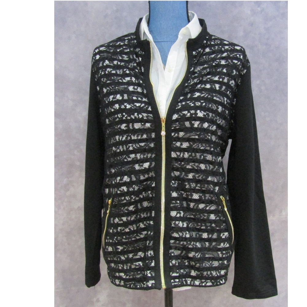 Onque Casuals Black & White Lace Overlay Jacket - Gem